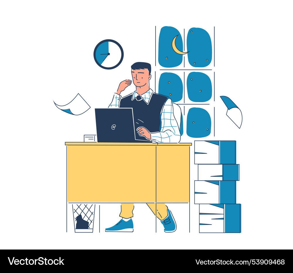 Overworked office employee man with stack Vector Image