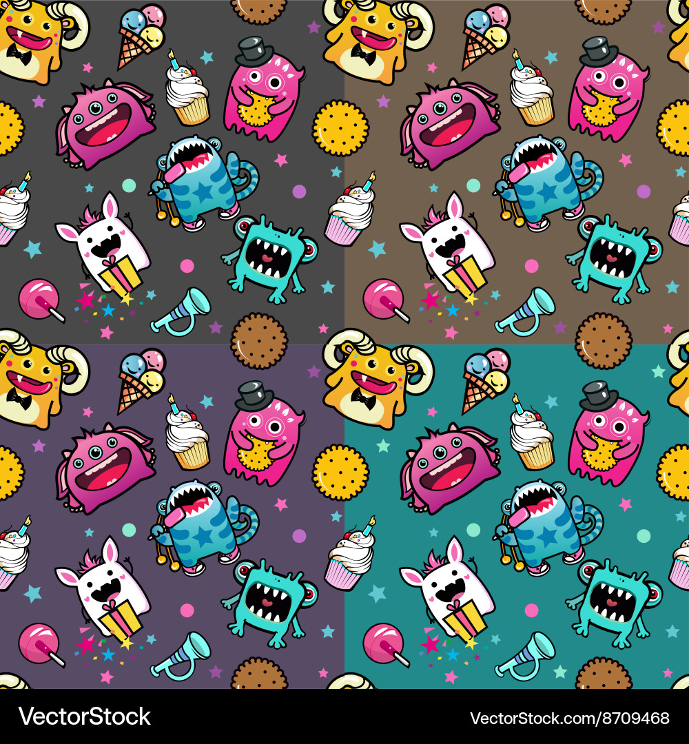 Seamless pattern with monster and weet food Vector Image