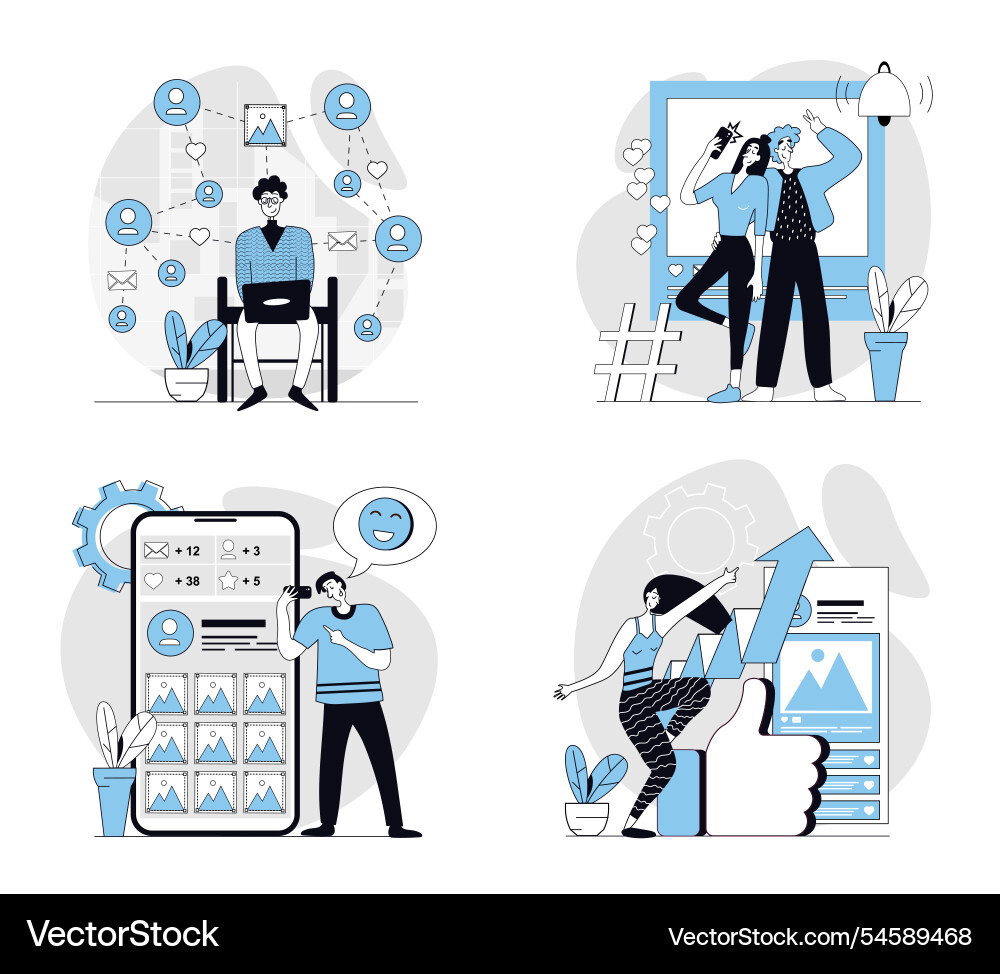 Social network concept set in flat design for web Vector Image