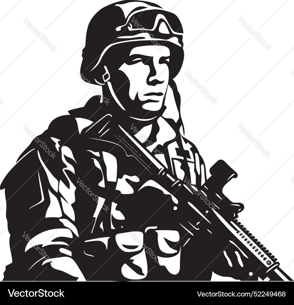 Strategic precision elegant soldier with gun logo Vector Image