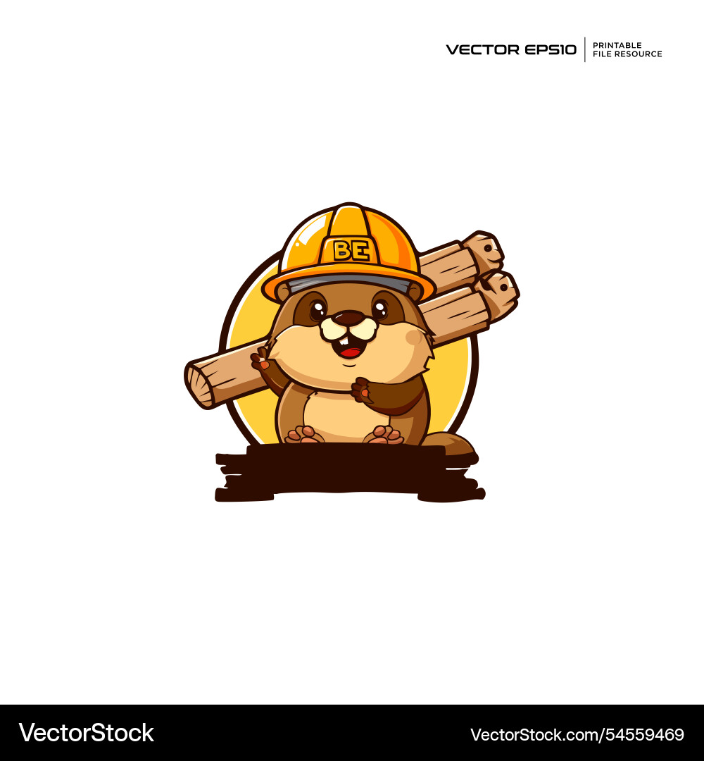 Beaver construction worker character mascot logo Vector Image