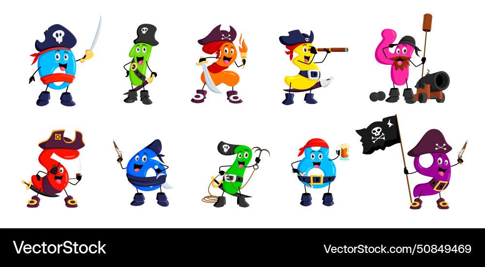 Cartoon math number pirate captain and corsairs Vector Image