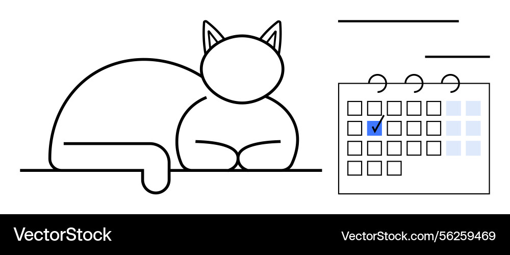 Cat relaxing next to calendar with marked date Vector Image