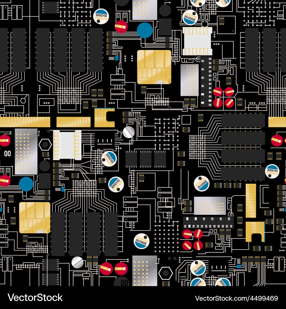 Circuit board with components and wires seamless Vector Image