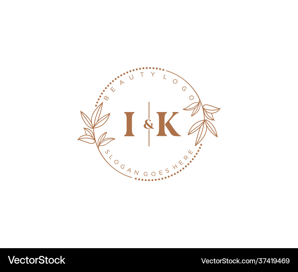 Initial ik letters beautiful floral feminine Vector Image