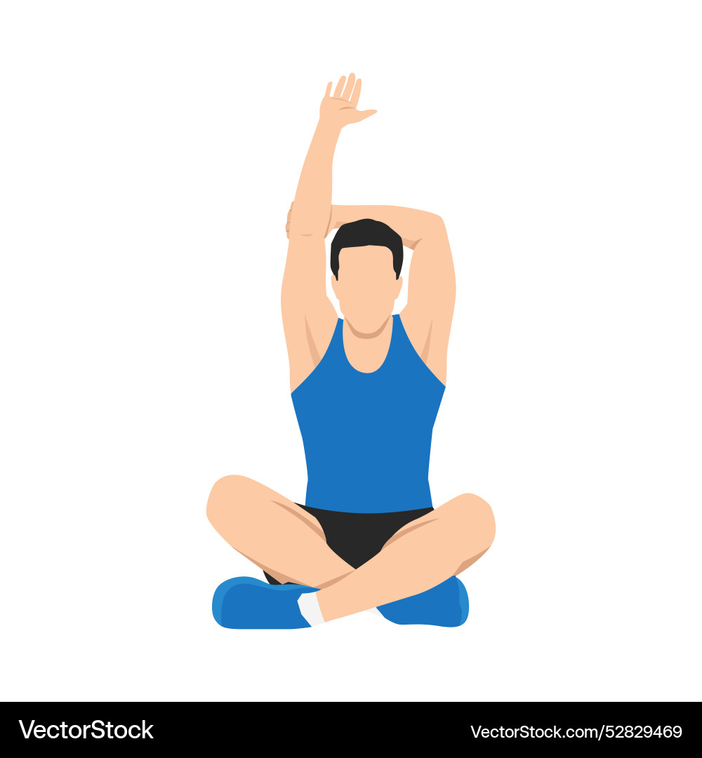 Man doing stretching raised arm stretches his Vector Image