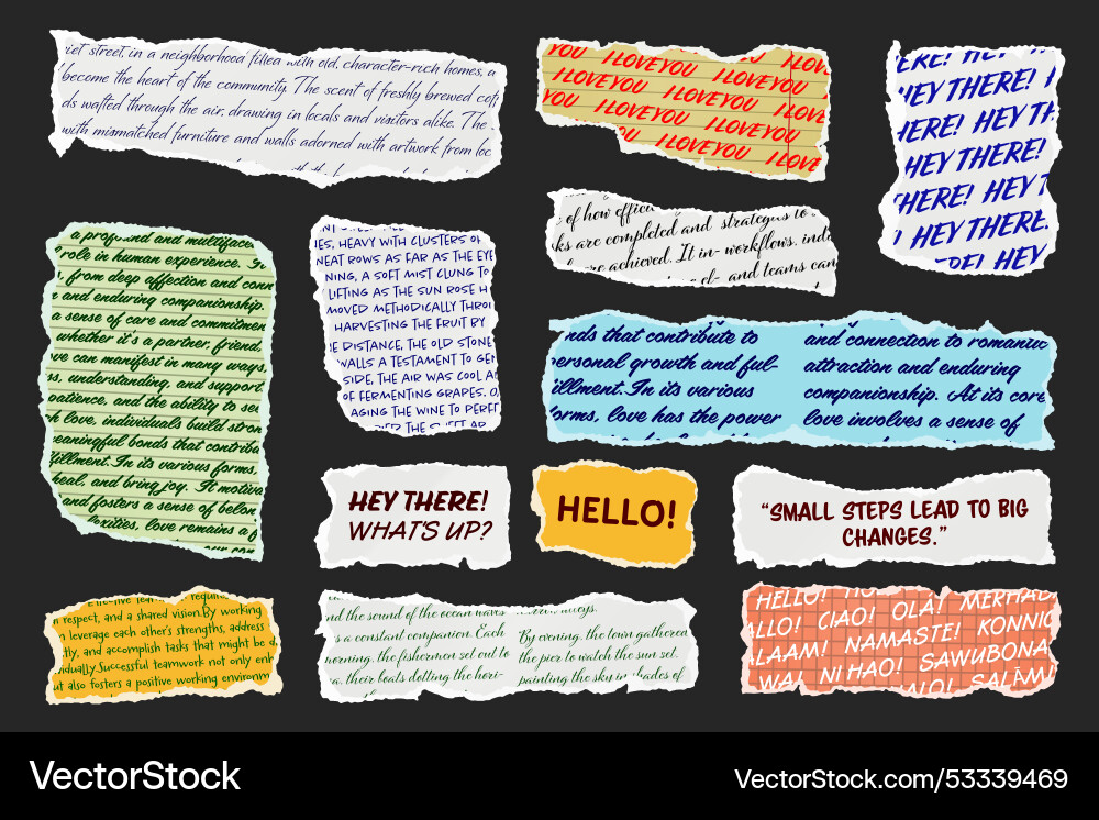 Ripped paper strips with handwritten text Vector Image
