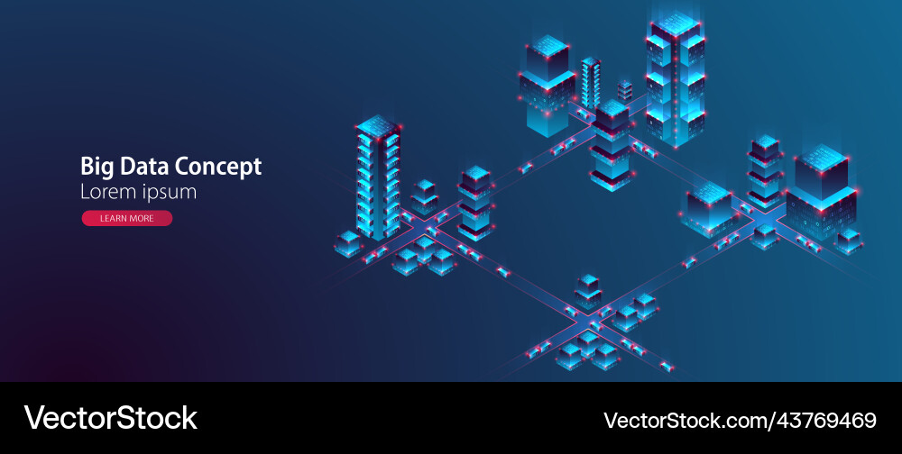 Smart city isometric big data concept database Vector Image