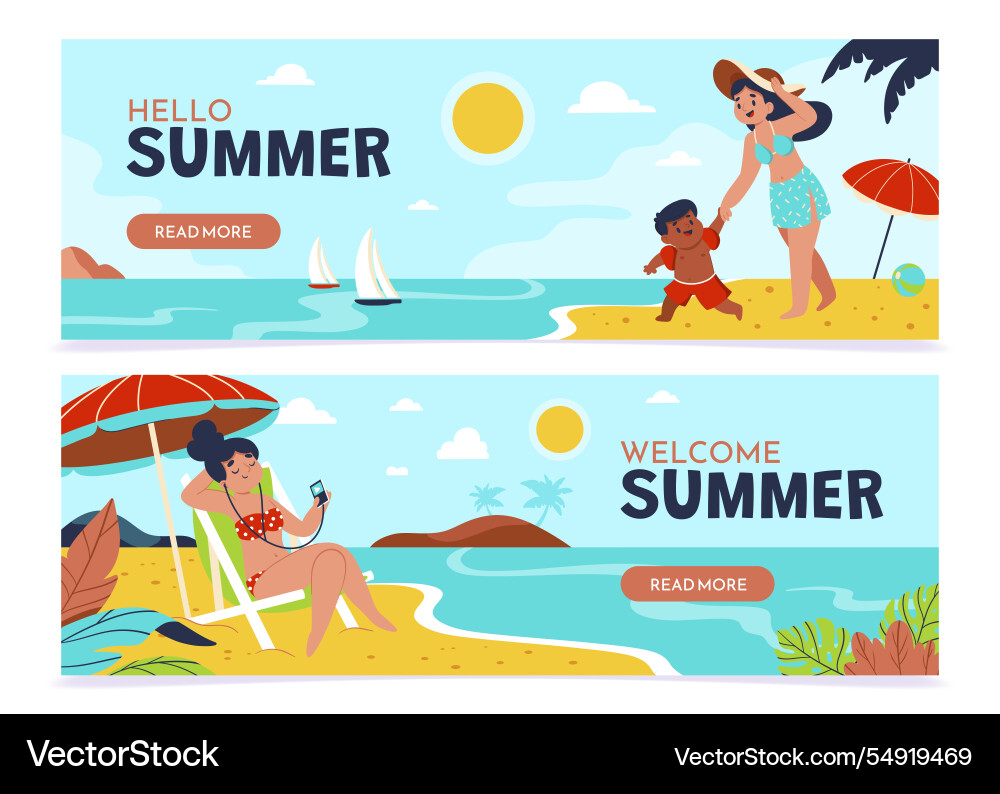 Summer beach banners with relaxing scenes Vector Image