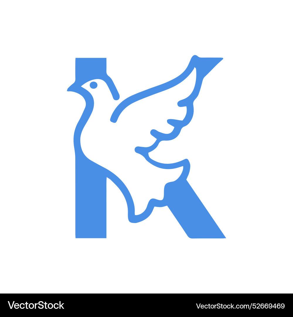 Uppercase letter k with bird Royalty Free Vector Image