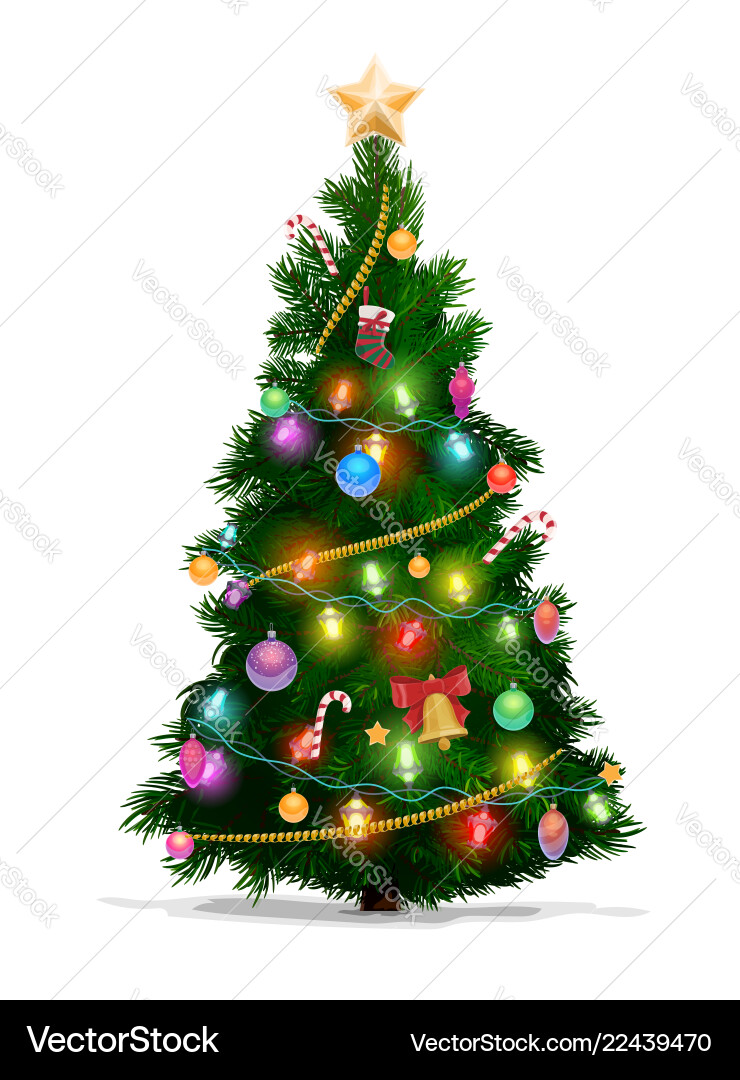 Christmas Tree with Lights and Ornaments Vector Image