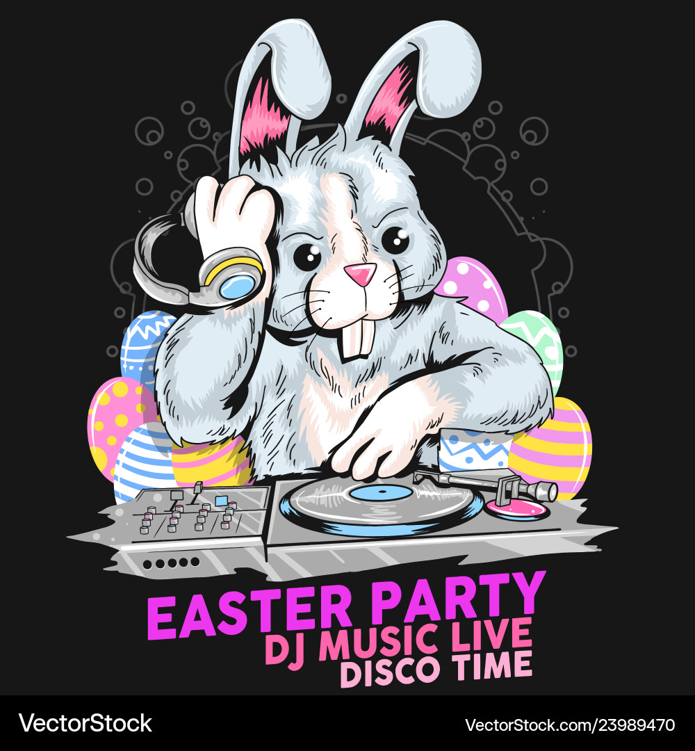 Easter dj music party rabbit Royalty Free Vector Image