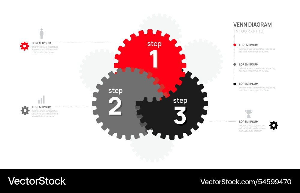 Infographic gear venn diagram chart template Vector Image