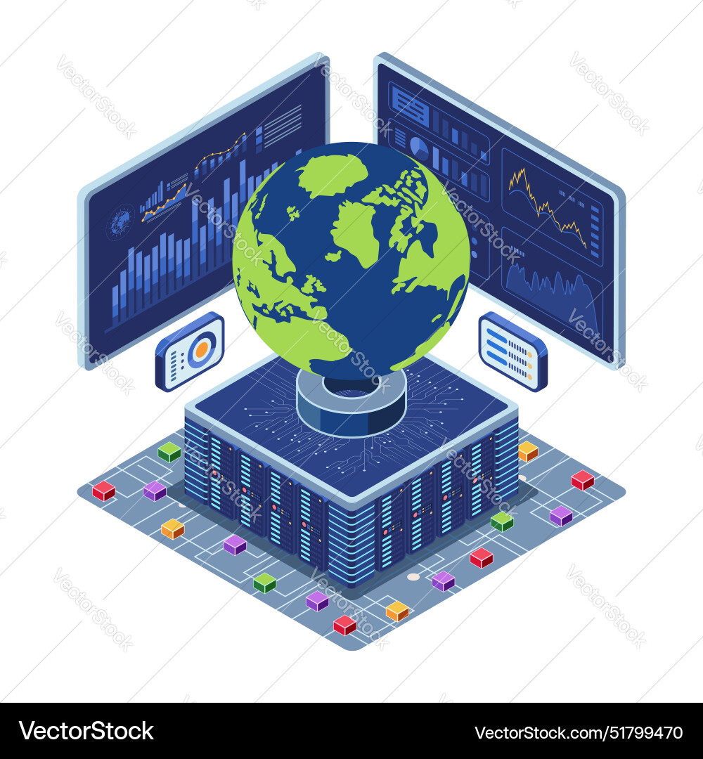Isometric global data center with big Royalty Free Vector