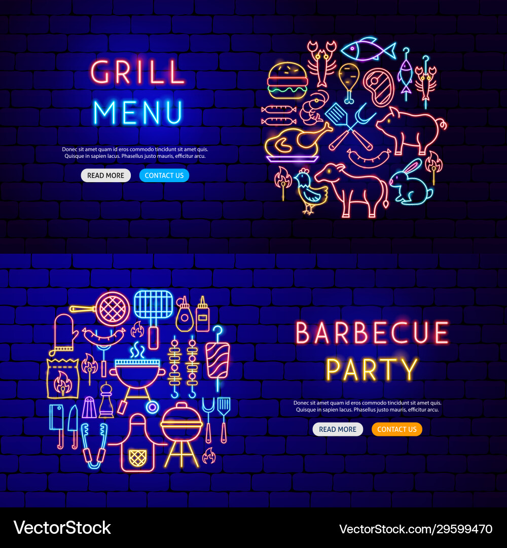 Neon Grill Party Banners Royalty Free Vector Image