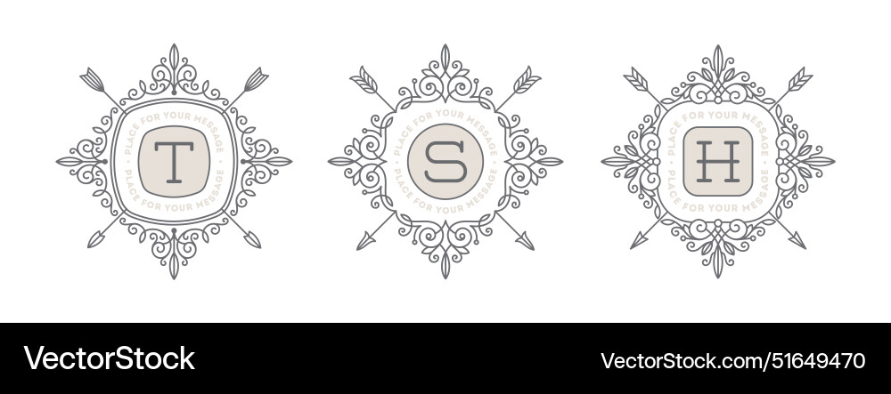 Set of flourishes elegant ornamental emblems Vector Image