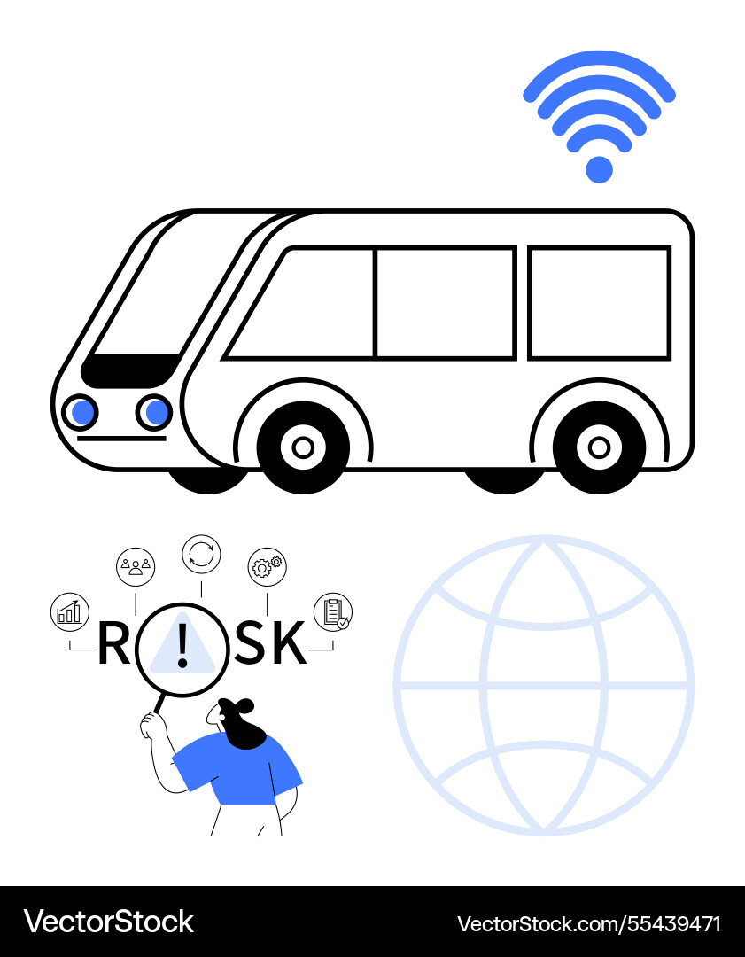 Connected autonomous bus with wireless signal Vector Image