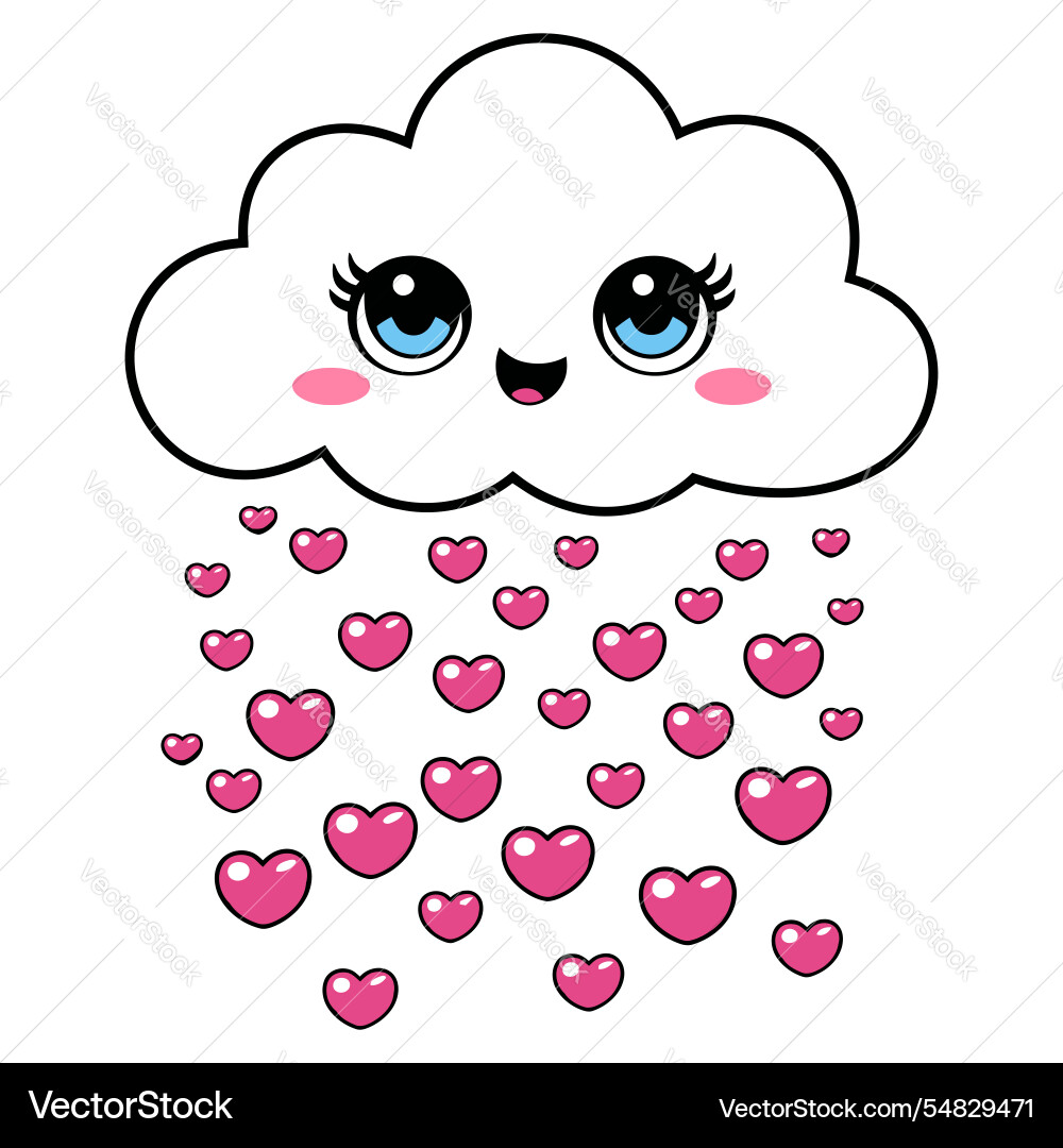 Cute cloud with hearts rain falling Royalty Free Vector