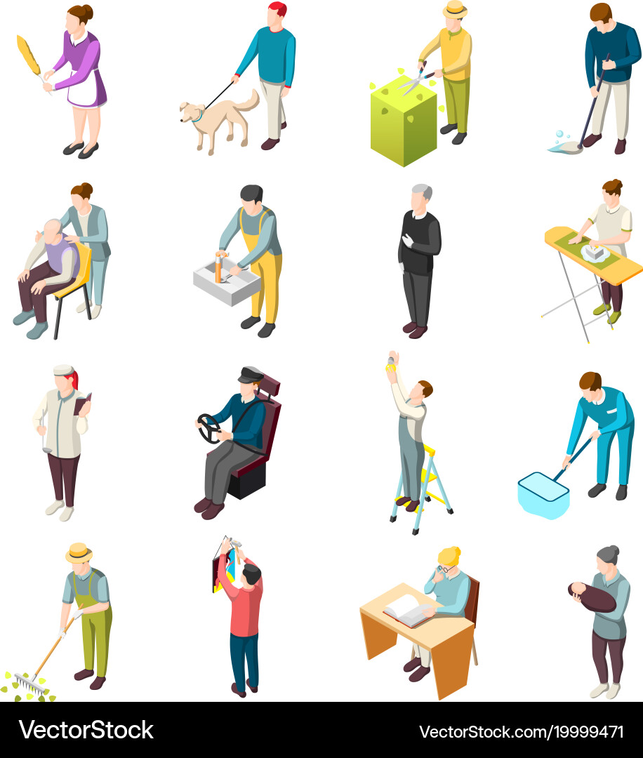 Domestic Service Icons - Isometric Set Royalty Free Vector