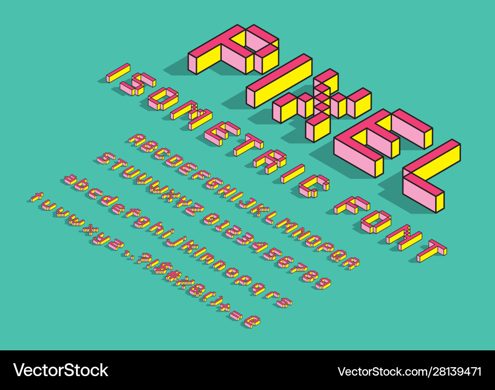 Isometric pixel font Royalty Free Vector Image
