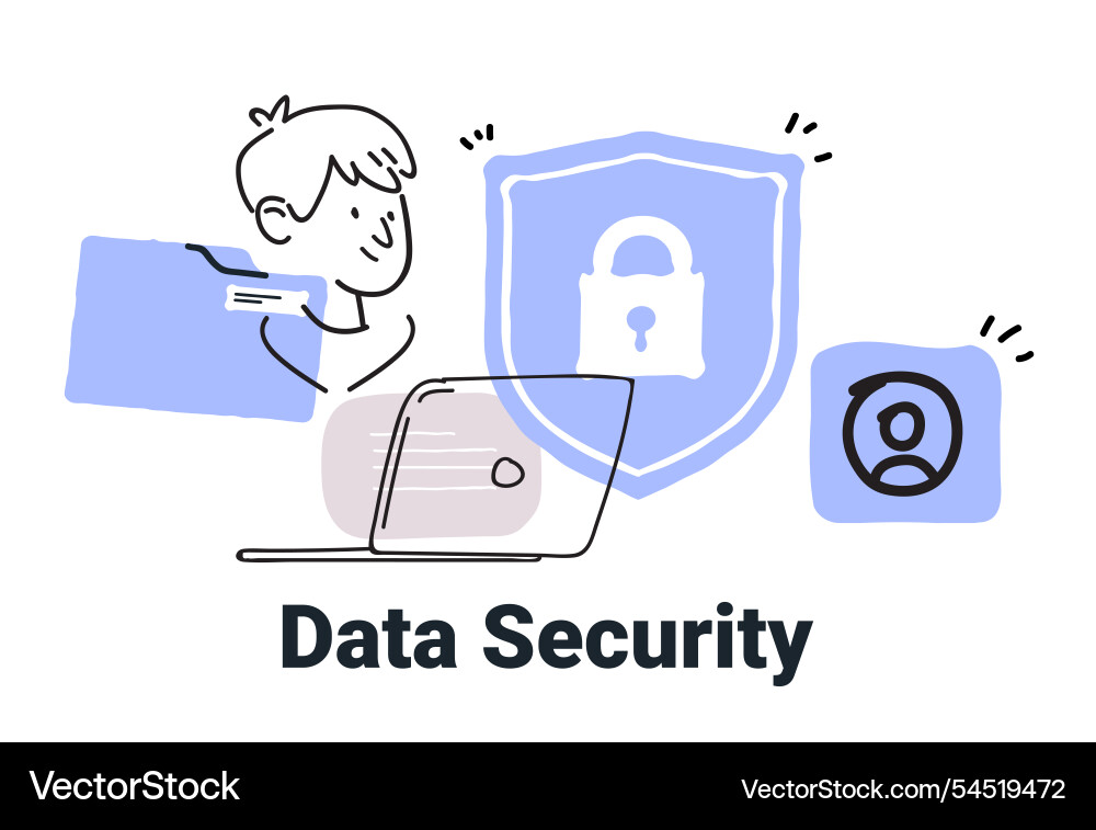 Data security concept laptop shield lock person Vector Image