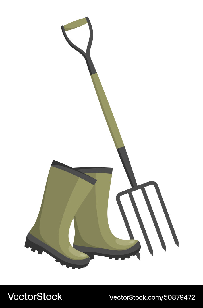 Green khaki rubber boots and a pitchfork Vector Image