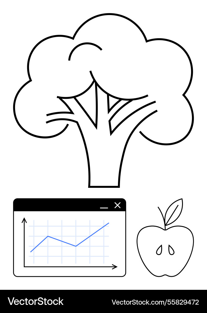Healthy eating and growth chart with broccoli icon