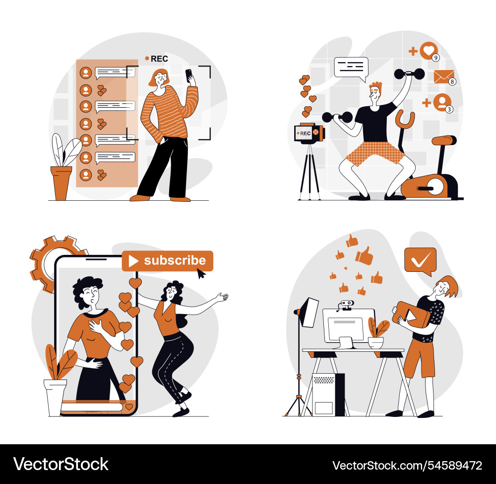 Video blogging concept set in flat design for web Vector Image