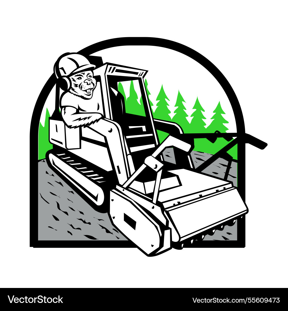 Cartoon beaver operating forestry mulcher mascot Vector Image