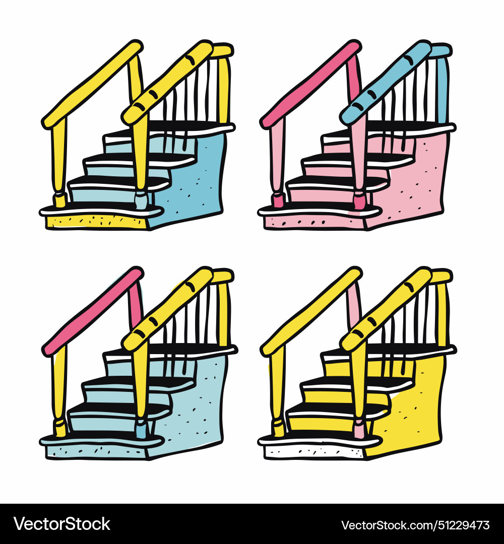 Four colorful cartoonstyle stair slides grid Vector Image