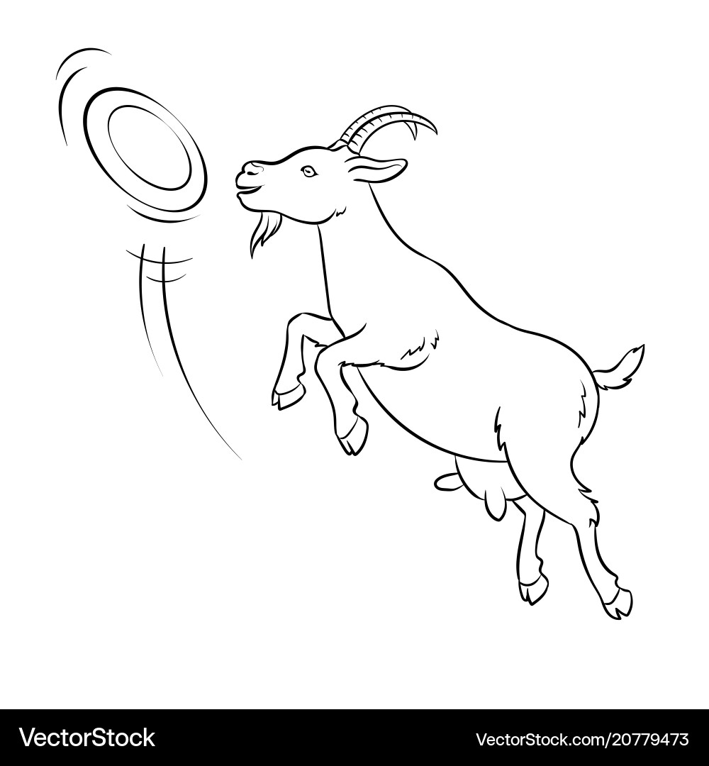 Goat catches frisbee disc coloring Royalty Free Vector Image