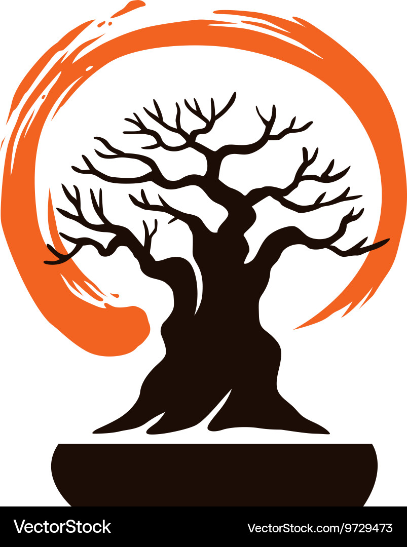 Japan bonsai with zen symbol Royalty Free Vector Image