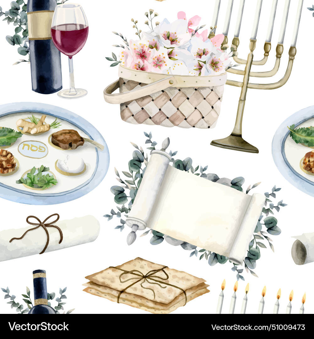Passover seder seamless pattern with jewish plate Vector Image