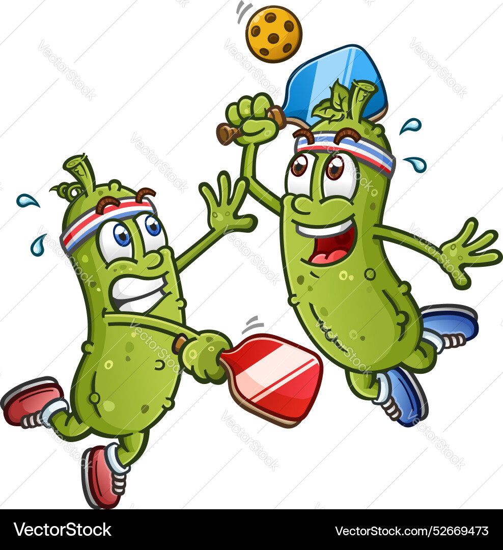 Pickleball cartoon characters intense match Vector Image