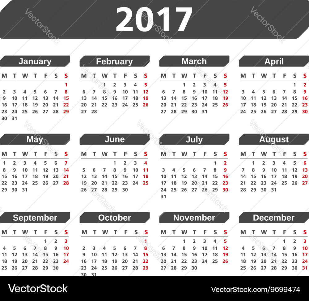 2017 calendar Royalty Free Vector Image - VectorStock