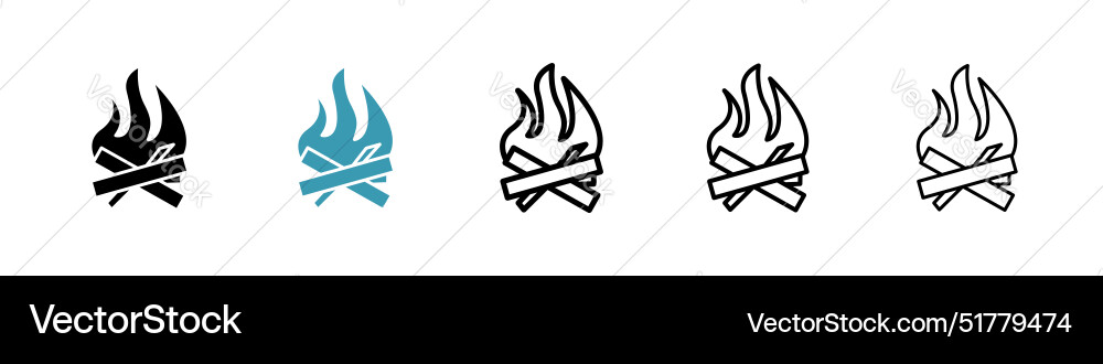 Campfire icon set black filled and outlined style Vector Image