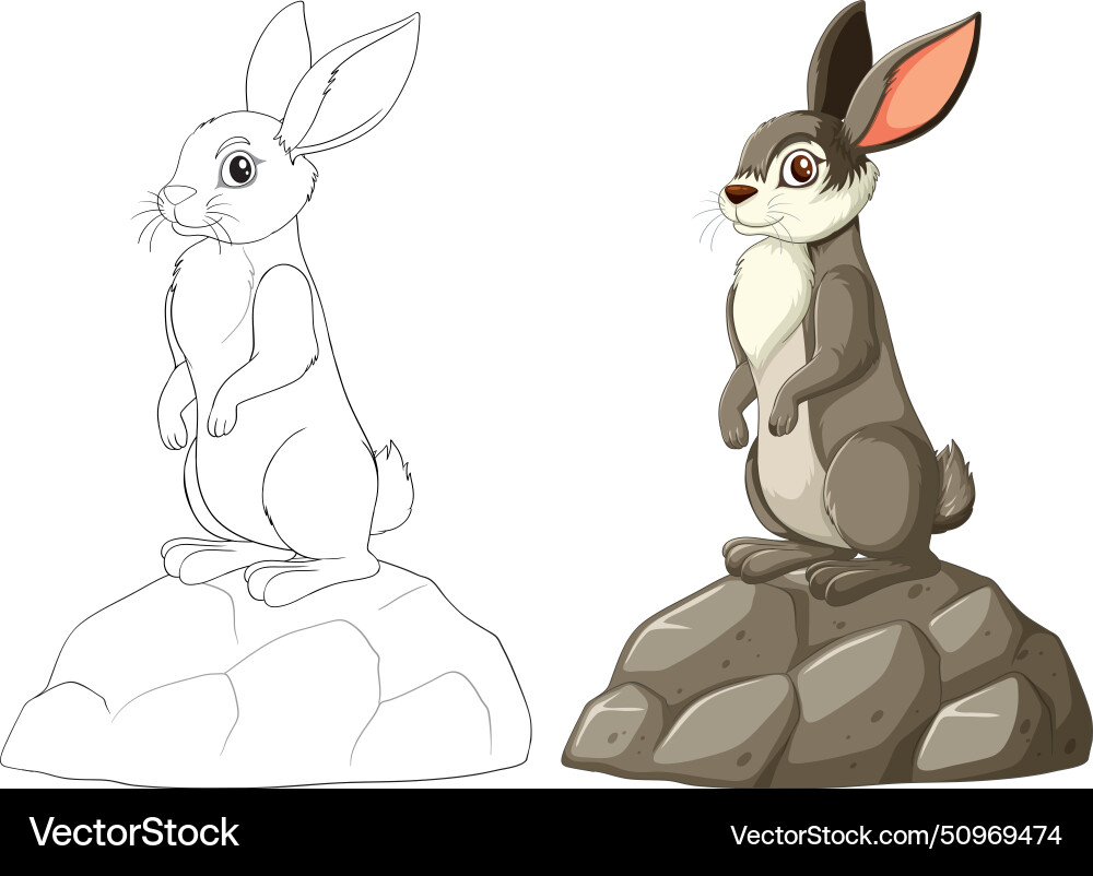 Colorful and outlined rabbit side Royalty Free Vector Image