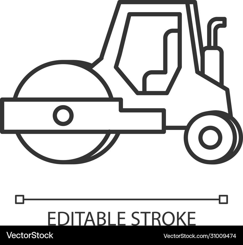 Road roller pixel perfect linear icon compactor Vector Image
