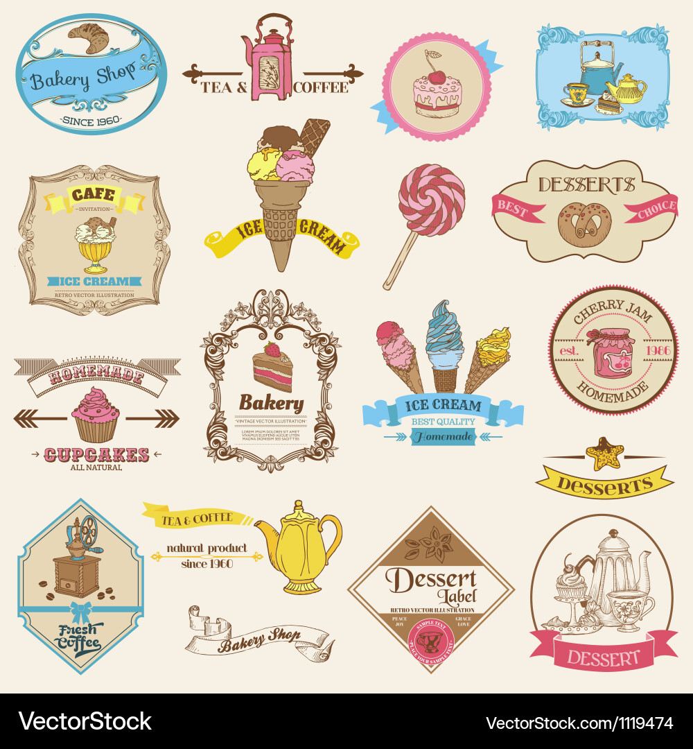 Vintage bakery and dessert labels Royalty Free Vector Image