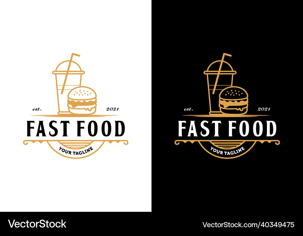 Burger with drink cup fast food restaurant logo Vector Image