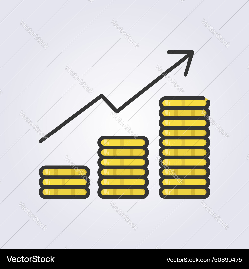 Colored outline gold coins bar chart financial Vector Image