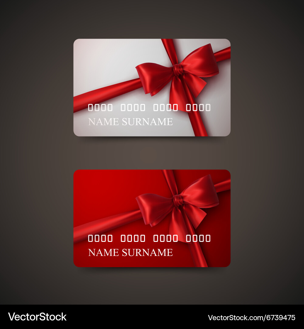 Gift cards with red bow and ribbon Royalty Free Vector Image