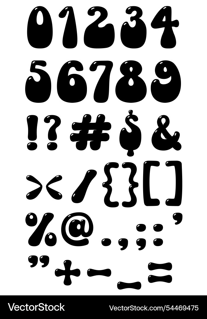 Hippie groovy number alphabet font Royalty Free Vector Image