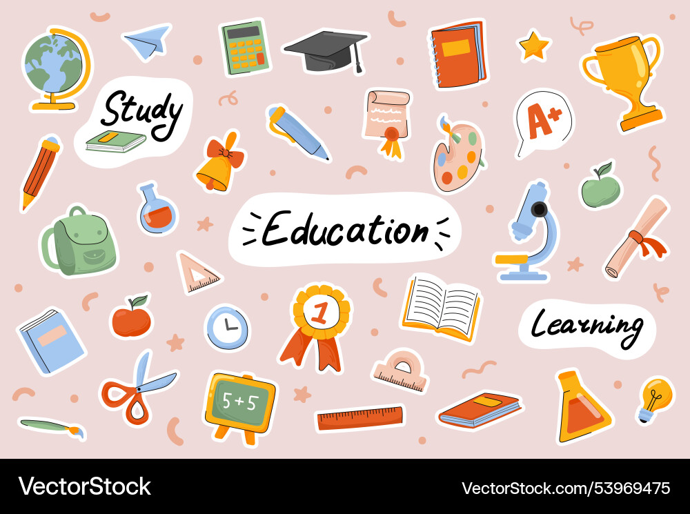School and education cute stickers template set Vector Image