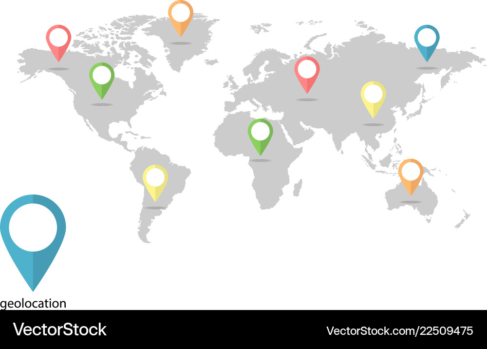 World map with geolocation on blank background Vector Image