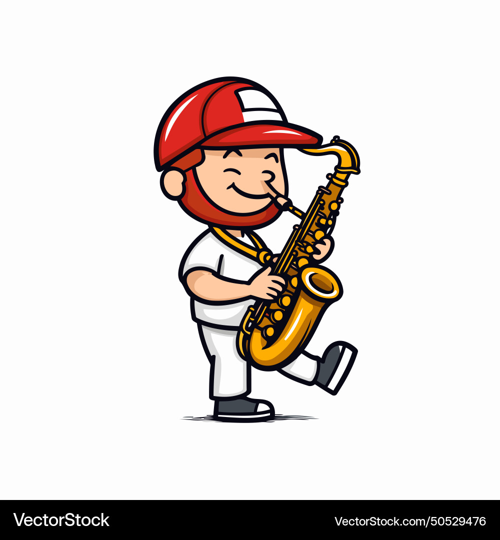 Cartoon boy playing the saxophone on white Vector Image