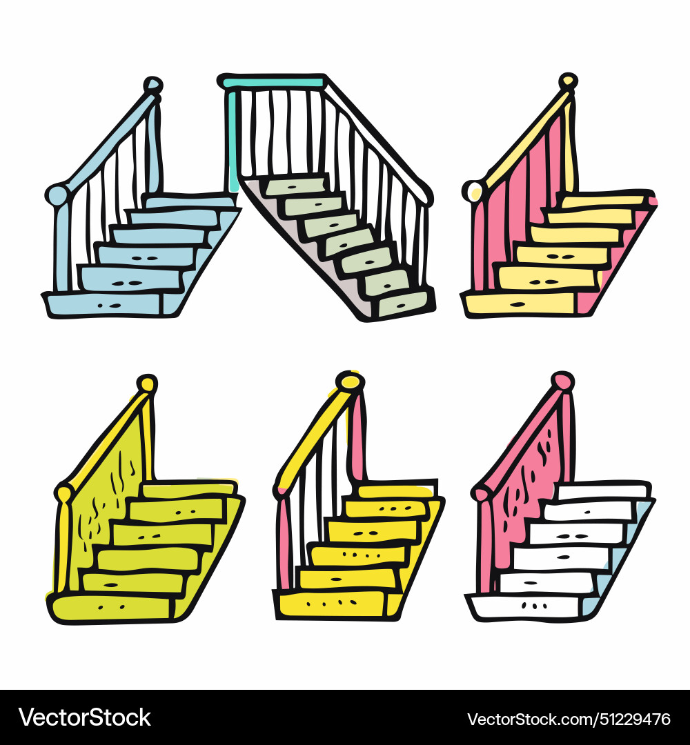 Handdrawn colorful staircases cartoon Royalty Free Vector