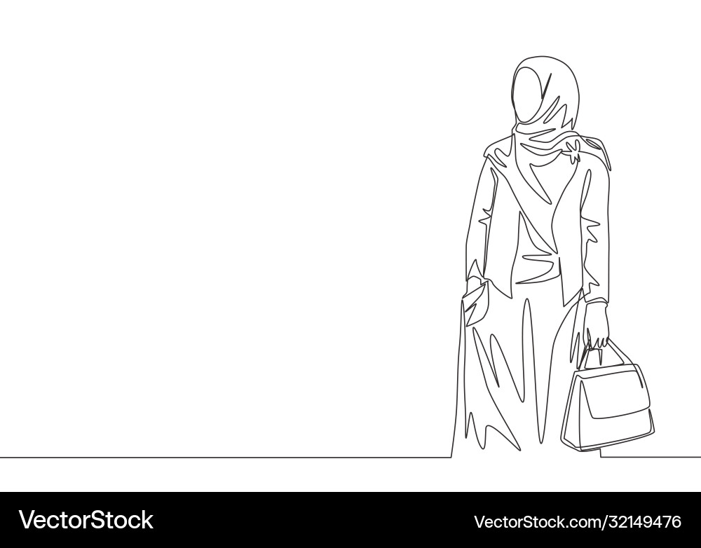 One single line drawing young attractive happy Vector Image