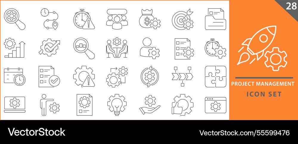 Project management line icon set Royalty Free Vector Image