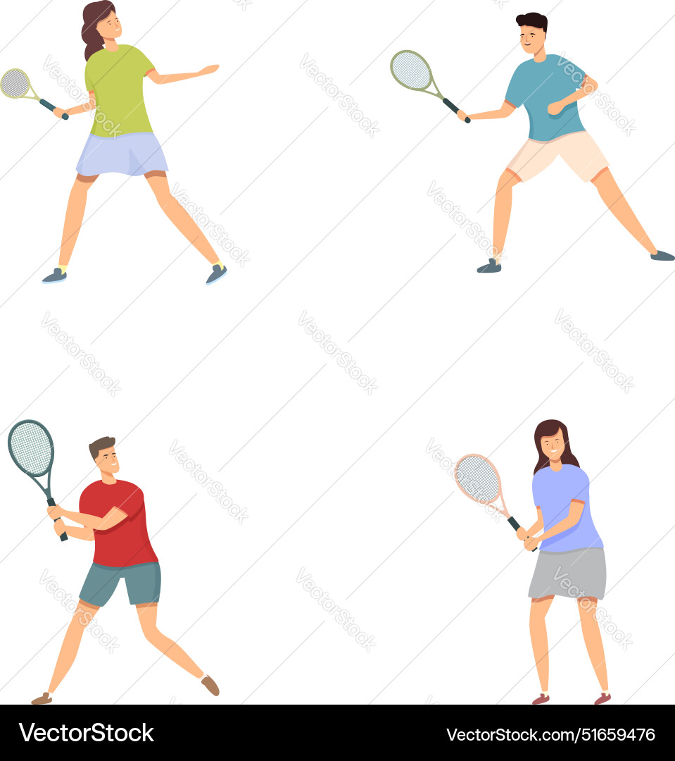 Tennis players in action Royalty Free Vector Image